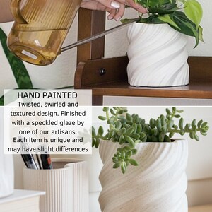 Spiral Planter Swirl Twist Speckled Matte White Ceramic W/ Drainage ...