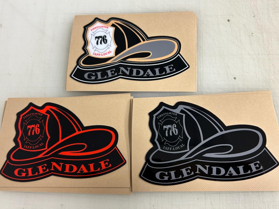 GLENDALE Fire Department Helmet Decals 3 Stickers Window Stickers Uv ...