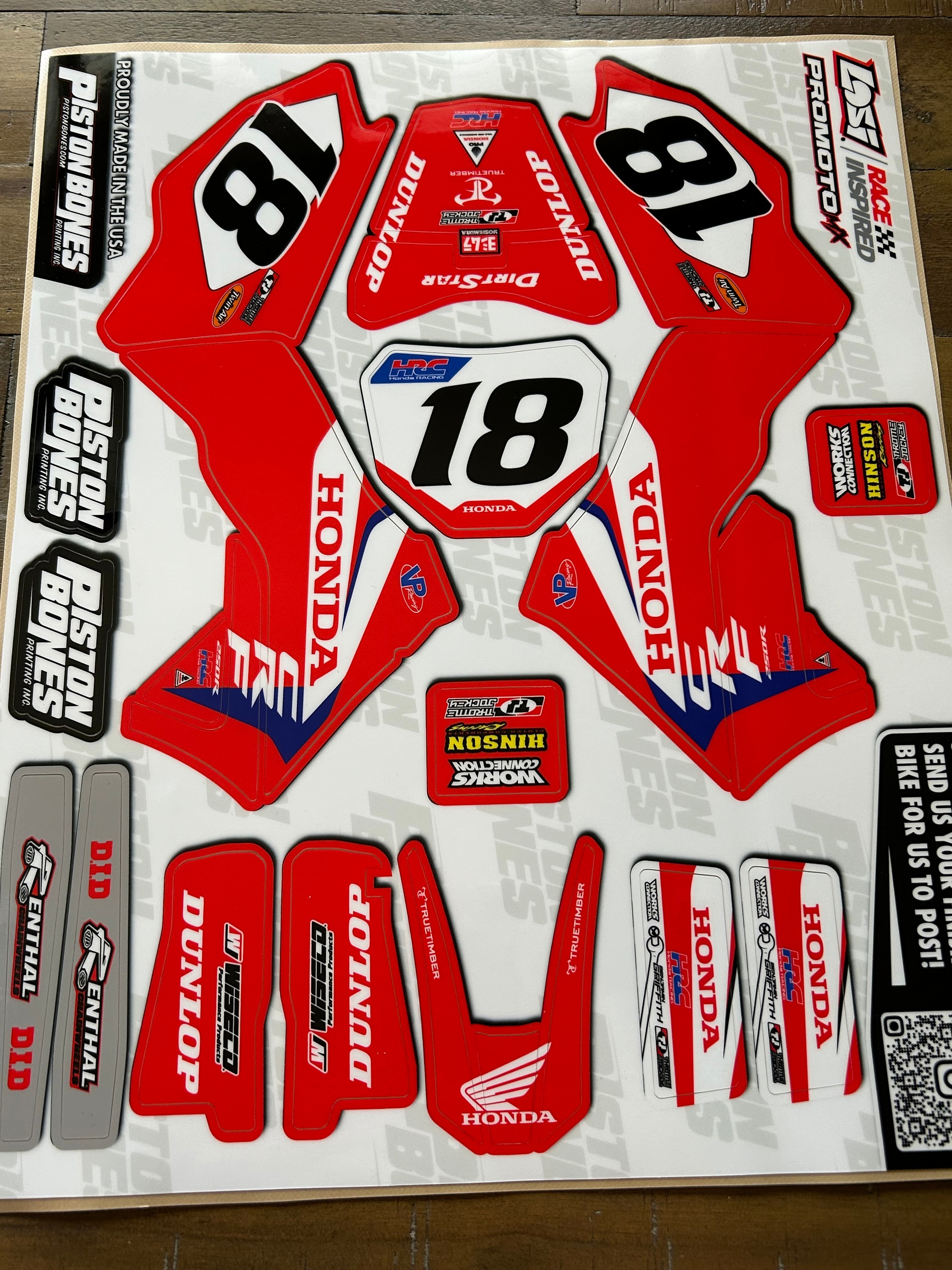 LOSI RC Remote Control Dirt Bike Graphics Kit Honda Lawrence 18 Edition ...