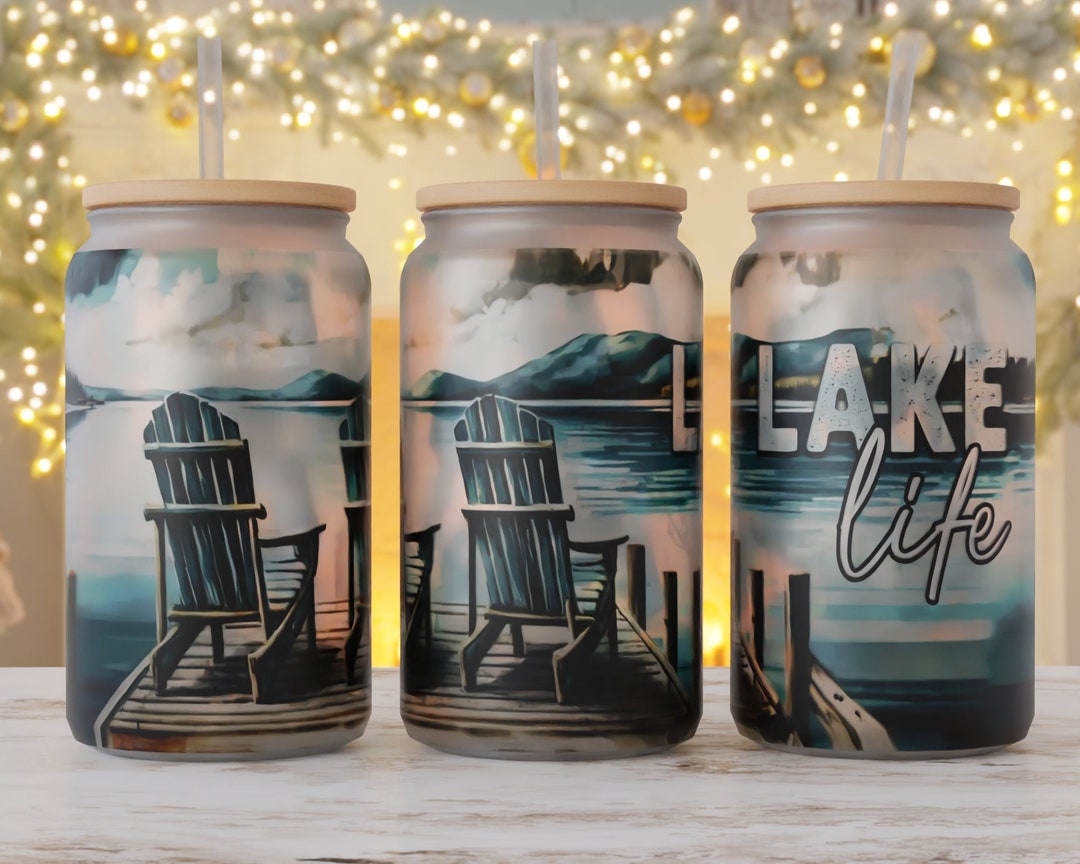 Lake Life 16oz Frosted Glass Can - Etsy