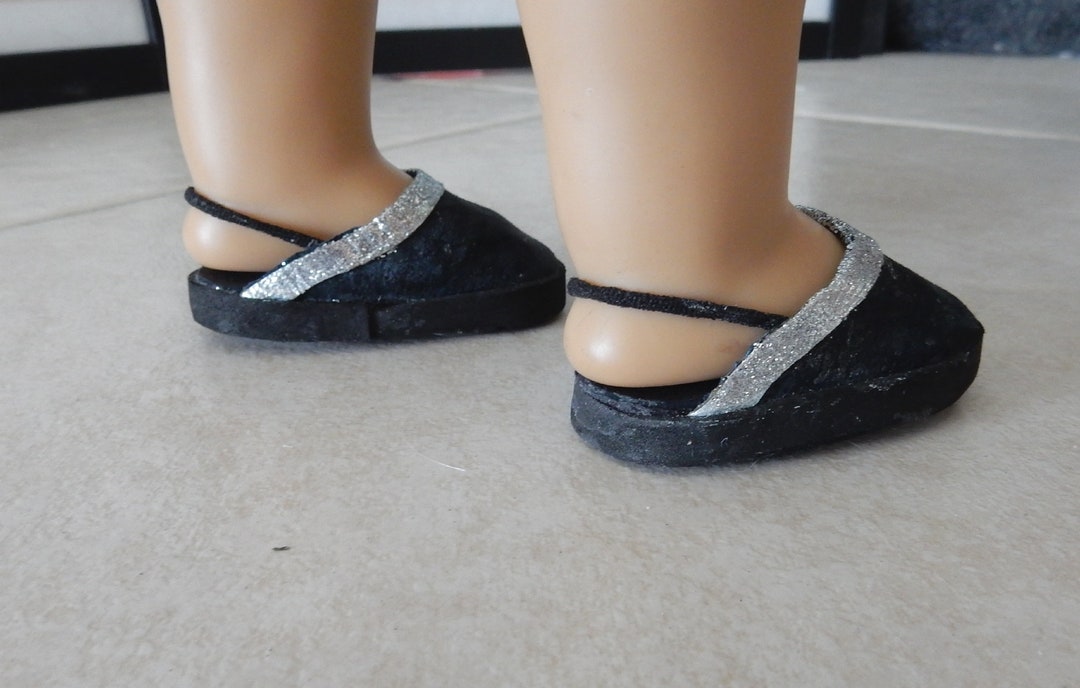 Black Suede Doll Clogs With Bling for 18-inch Dolls – Handmade Leather ...
