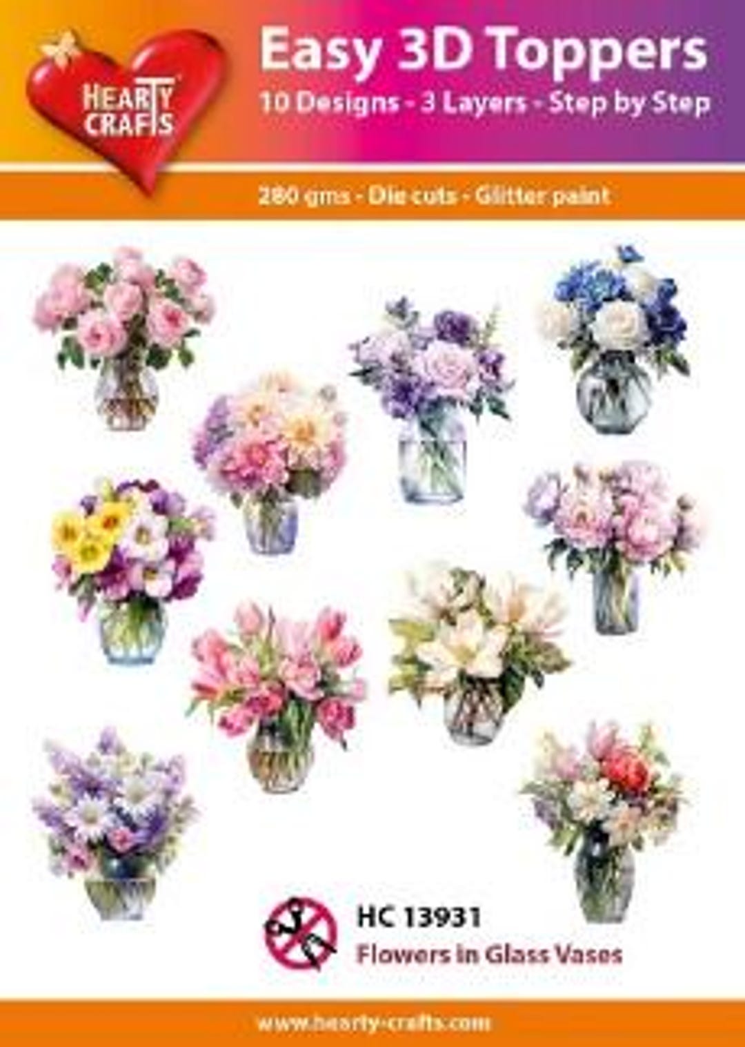 Hearty Crafts- Easy 3D Toppers Flowers in Glass Vases- 10 Designs - Etsy