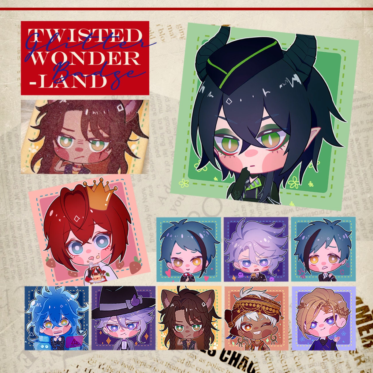Twisted Wonderland Square Glitter Badge [VEON] - Etsy