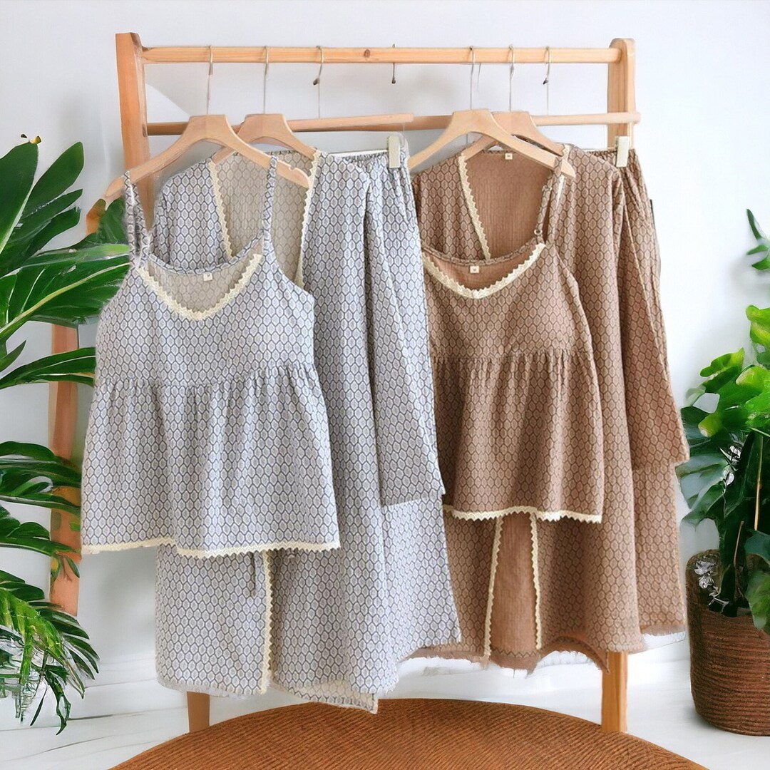 Three-piece Organic Cotton Gauze Pajama Set Pajama for Women Spring ...