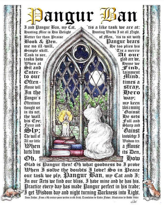 Pangur Ban English Text or Original Old Irish Text - Etsy