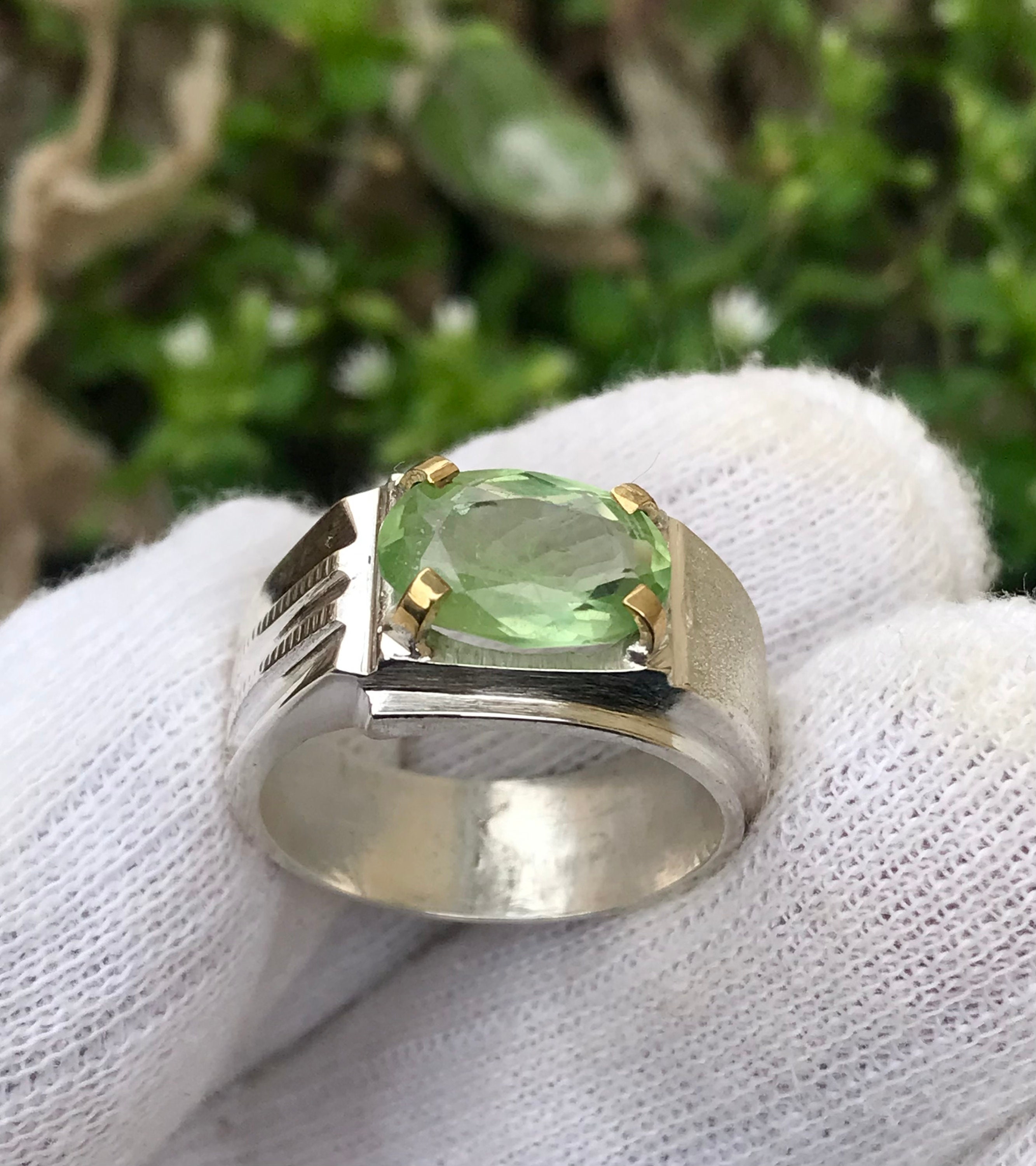Oval Cut Natural Peridot Stone Sterling Silver Fine Ring Valentine Gift ...