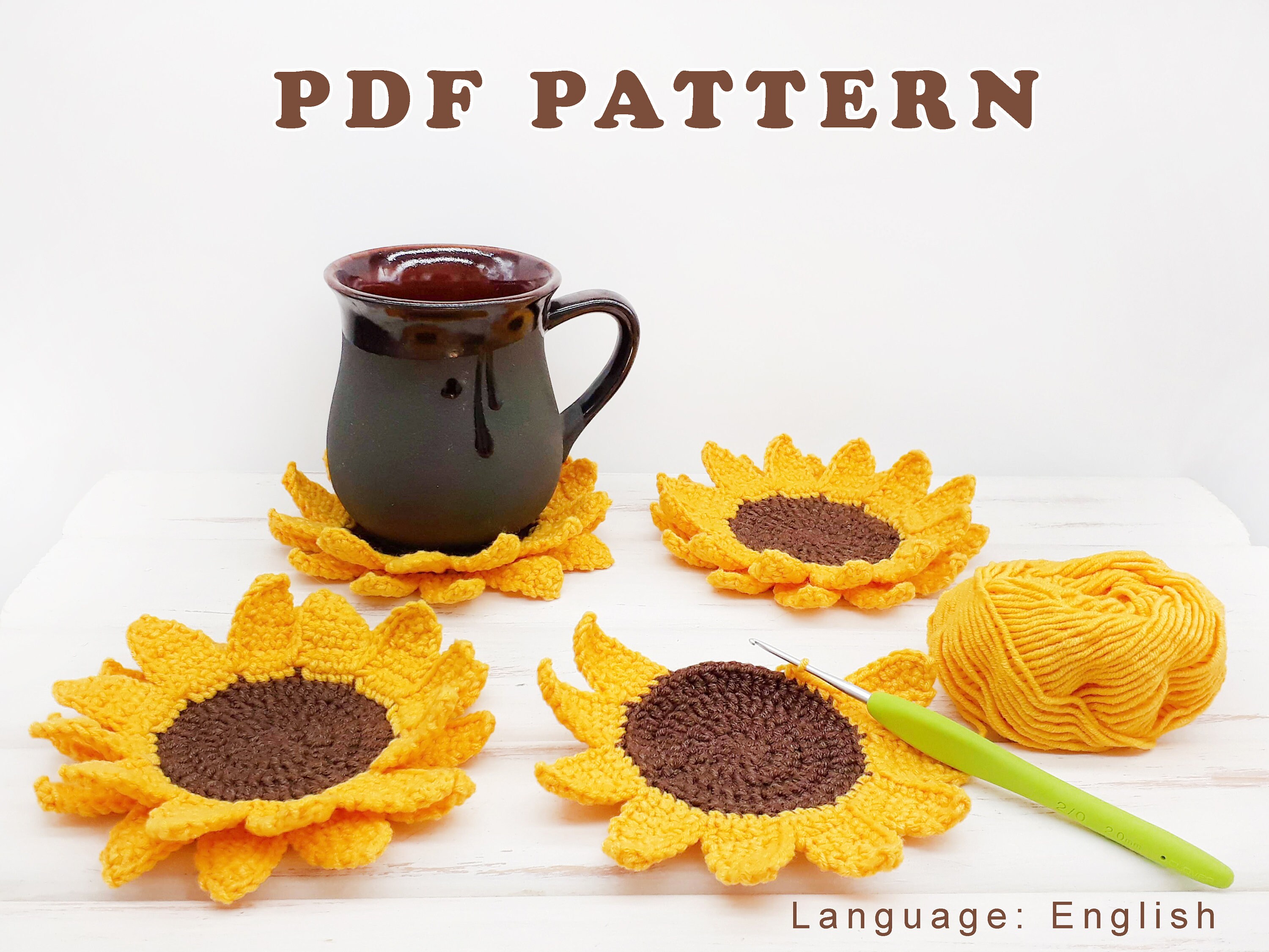 Crochet sunflower coasters pattern for beginner DIY easy | Etsy