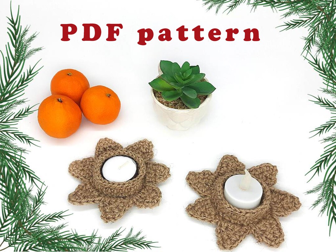 Crochet Jute Tealight Holder Pattern for Beginner DIY Christmas Flower ...