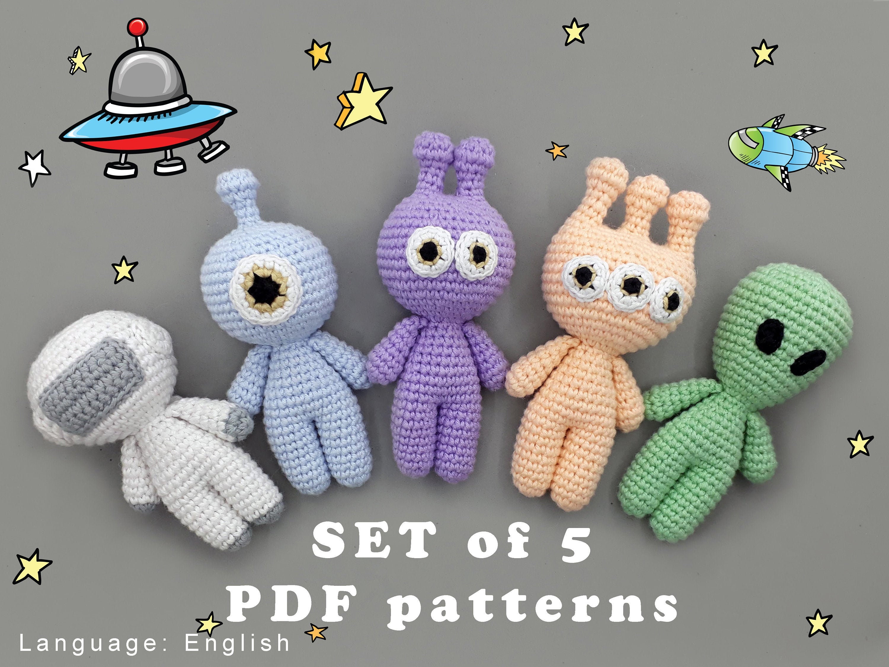 Crochet Aliens and Astronaut SET Amigurumi Pattern for - Etsy