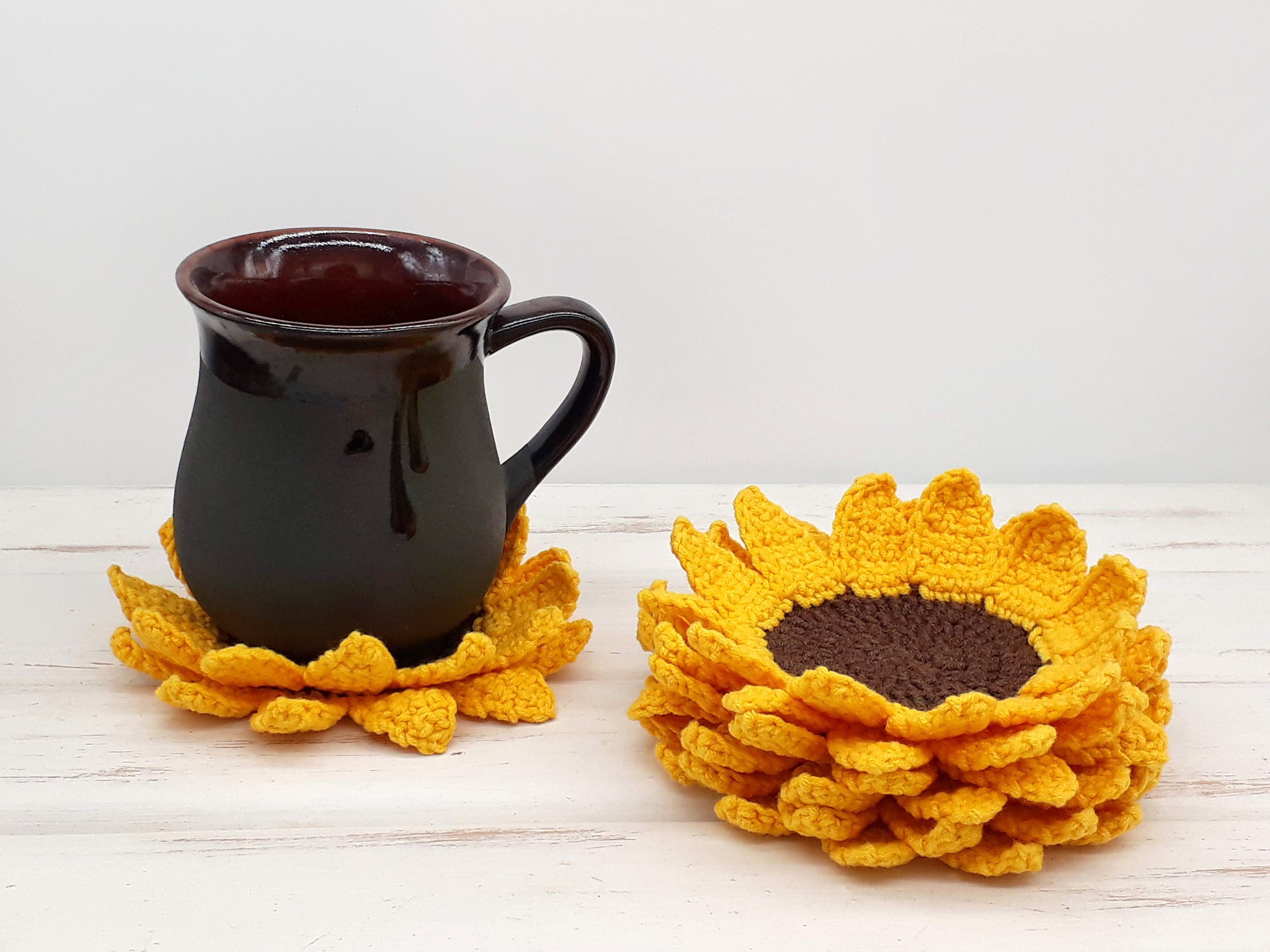 Crochet sunflower coasters pattern for beginner DIY easy | Etsy