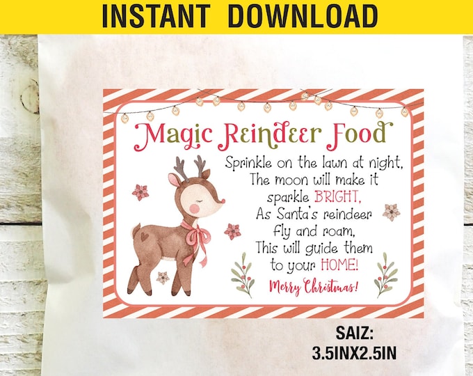 Magic Reindeer Food Label, INSTANT DOWNLOAD, Printable, Reindeer Food ...