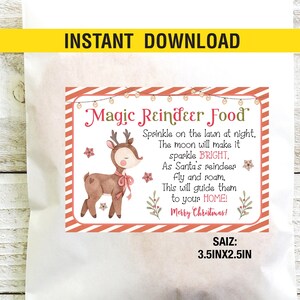 Magic Reindeer Food Label Tag Printable, Christmas Gift Tag, Reindeer ...