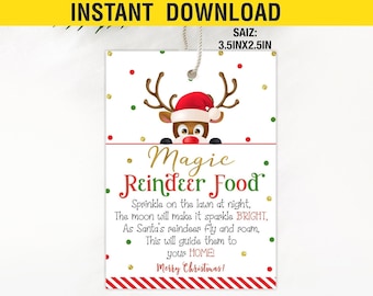 Magic Reindeer Food Label Tag Printable, Christmas Gift Tag, Reindeer ...