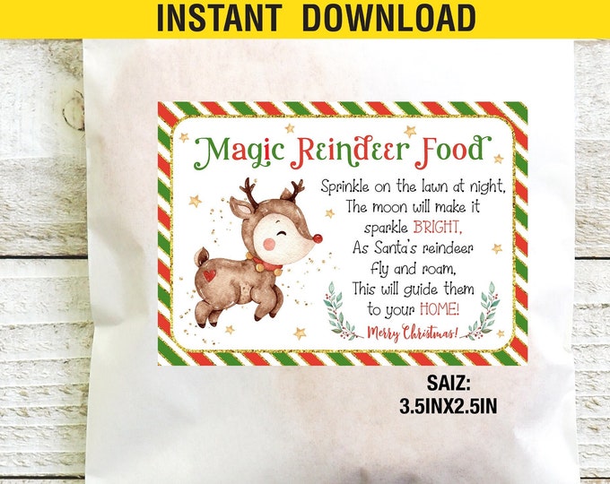 Magic Reindeer Food Label, INSTANT DOWNLOAD, Printable, Reindeer Food ...