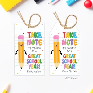 Back to School Gift Tags Editable Take Note Back to School Gift Tag ...
