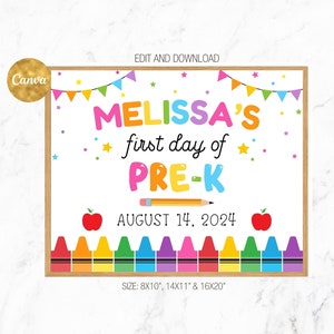 First Day of Pre-k Sign Editable, First Day of School 2024 Sign, Pre-k ...