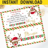 Magic Reindeer Food Tags Printable Birthday Party Game Kids Christmas ...