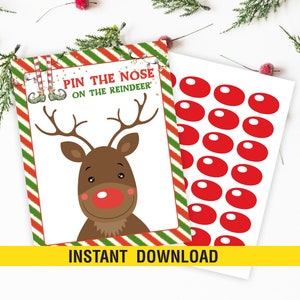 Pin the Nose on the Reindeer Printable,reindeer Games, Christmas Game ...