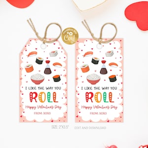Editable Sushi Valentine Treat Tags, Kids School Classroom Valentine ...