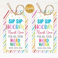 EDITABLE Sip Sip Hooray It's Summer Vacay Wine Gift Tags | Printable ...