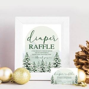 Winter Diaper Raffle Sign, Printable Winter Wonderland Baby Shower ...