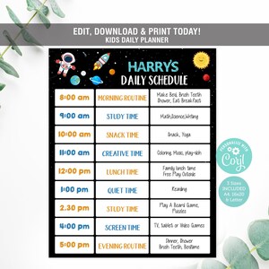 Editable Home School Daily Planner, Space Routine Schedule Chart, Boy ...