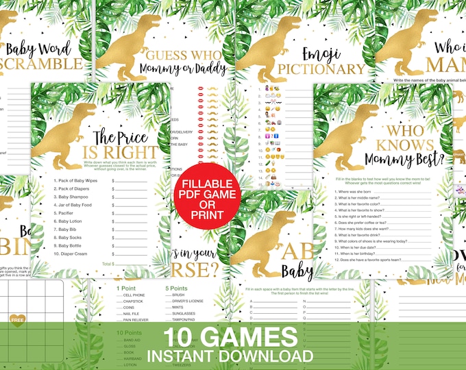 Dinosaur Shower Games Pack Dinosaur Baby Game Printable - Etsy