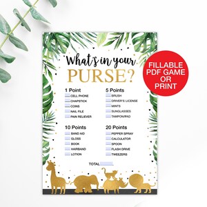 What's in Your Purse Safari Baby Shower Game, Purse Baby Shower Game ...