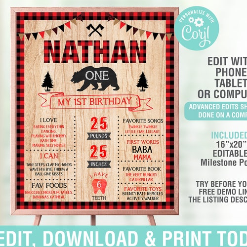 Editable Lumberjack Milestone Birthday Poster Buffalo Plaid - Etsy