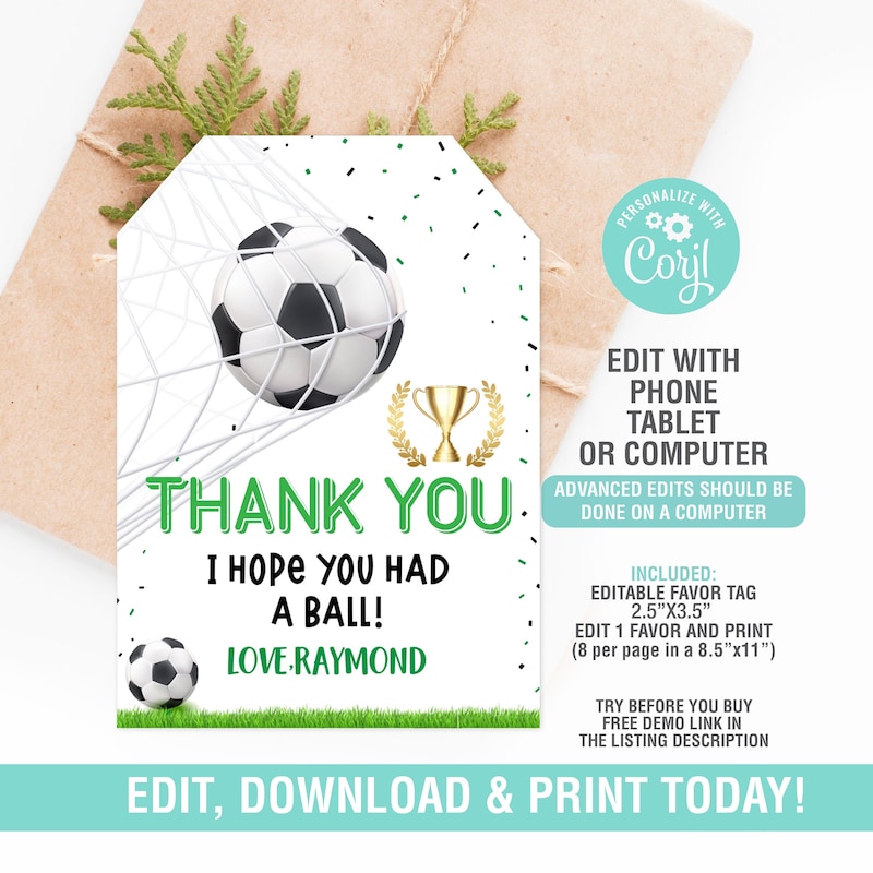 Soccer Thank You Tag - Etsy
