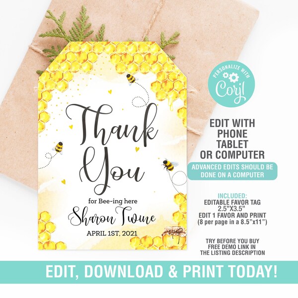 Bee Thank You Tag - Etsy