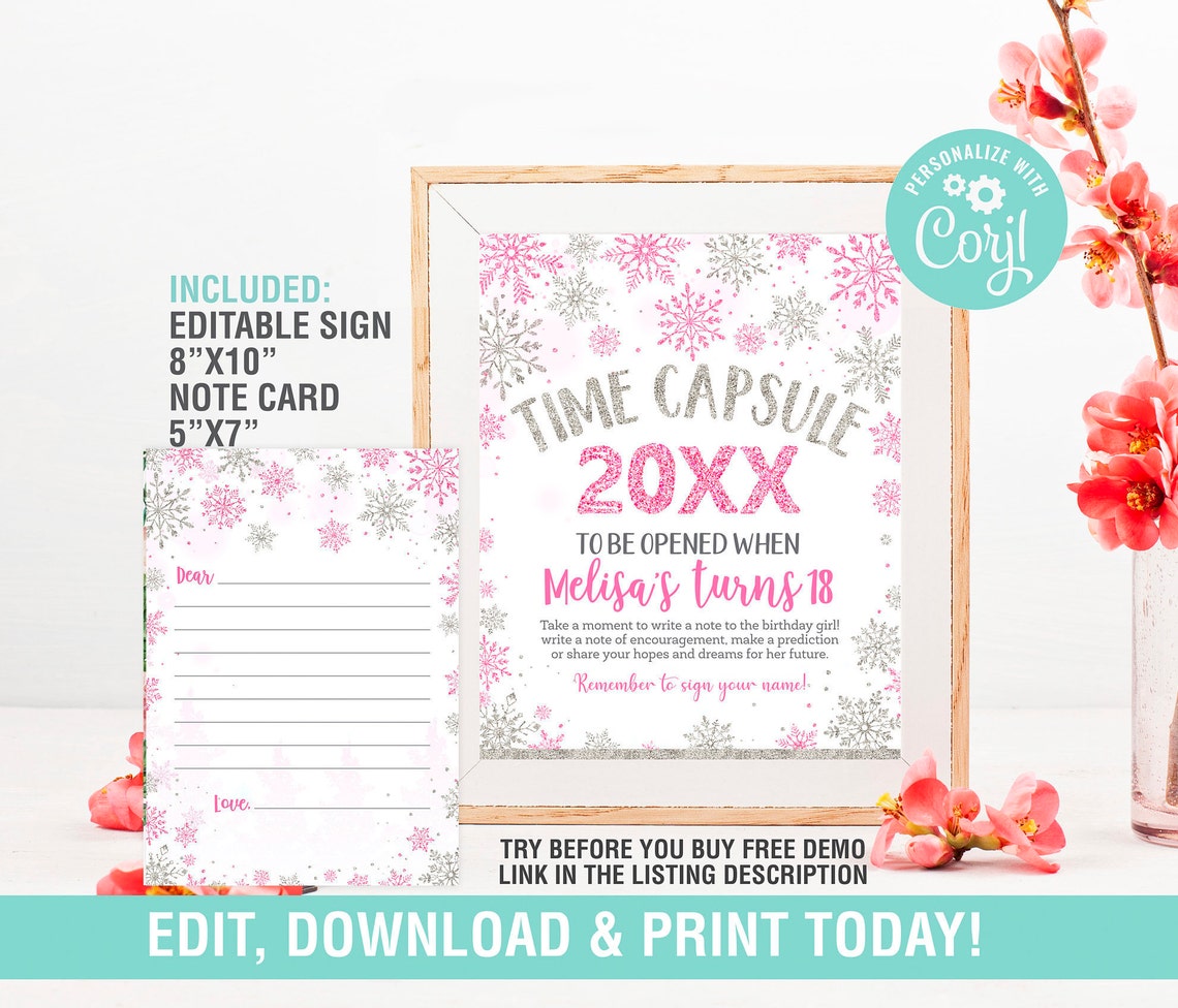 Snowflake Time Capsule Sign And Matching Note Card Winter | Etsy