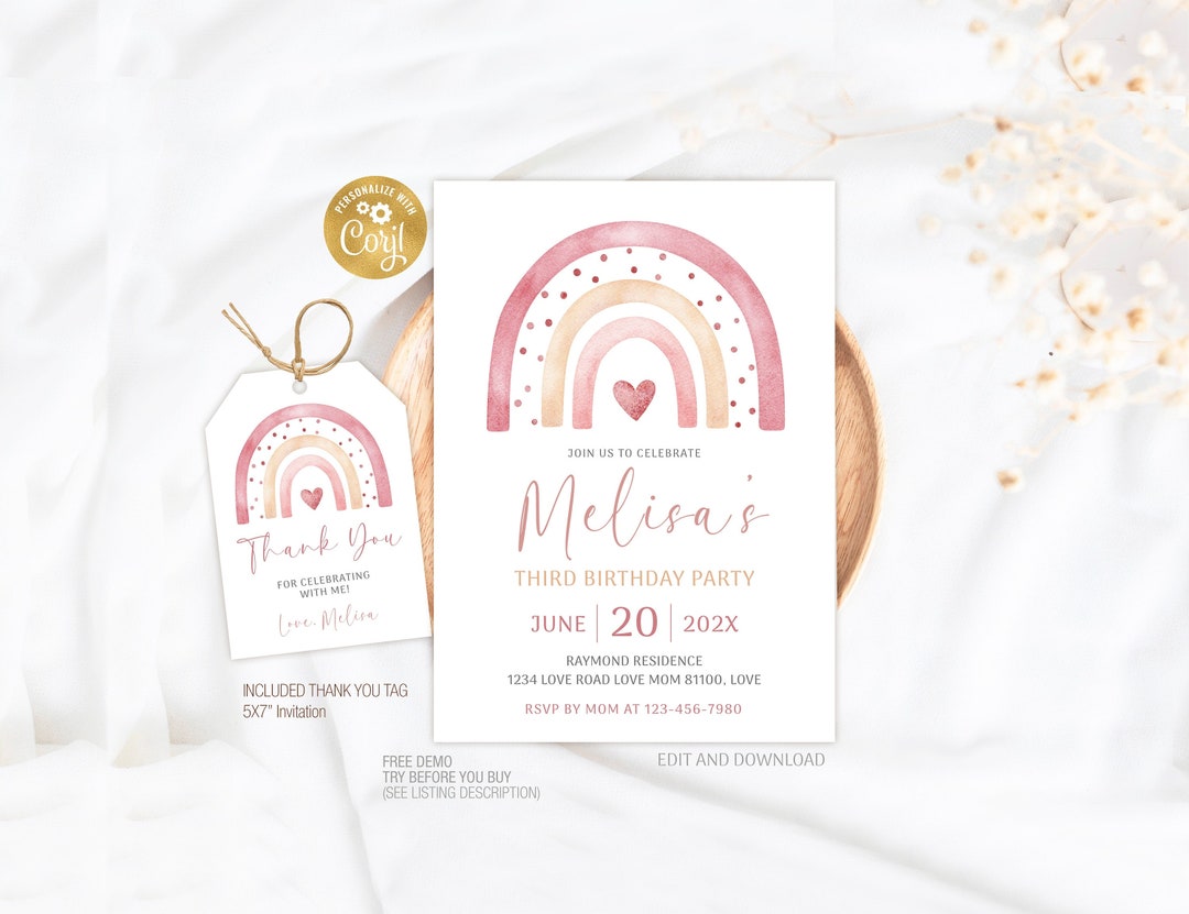 Editable Boho Rainbow Invitation, Rainbow Invitation, Boho Rainbow ...