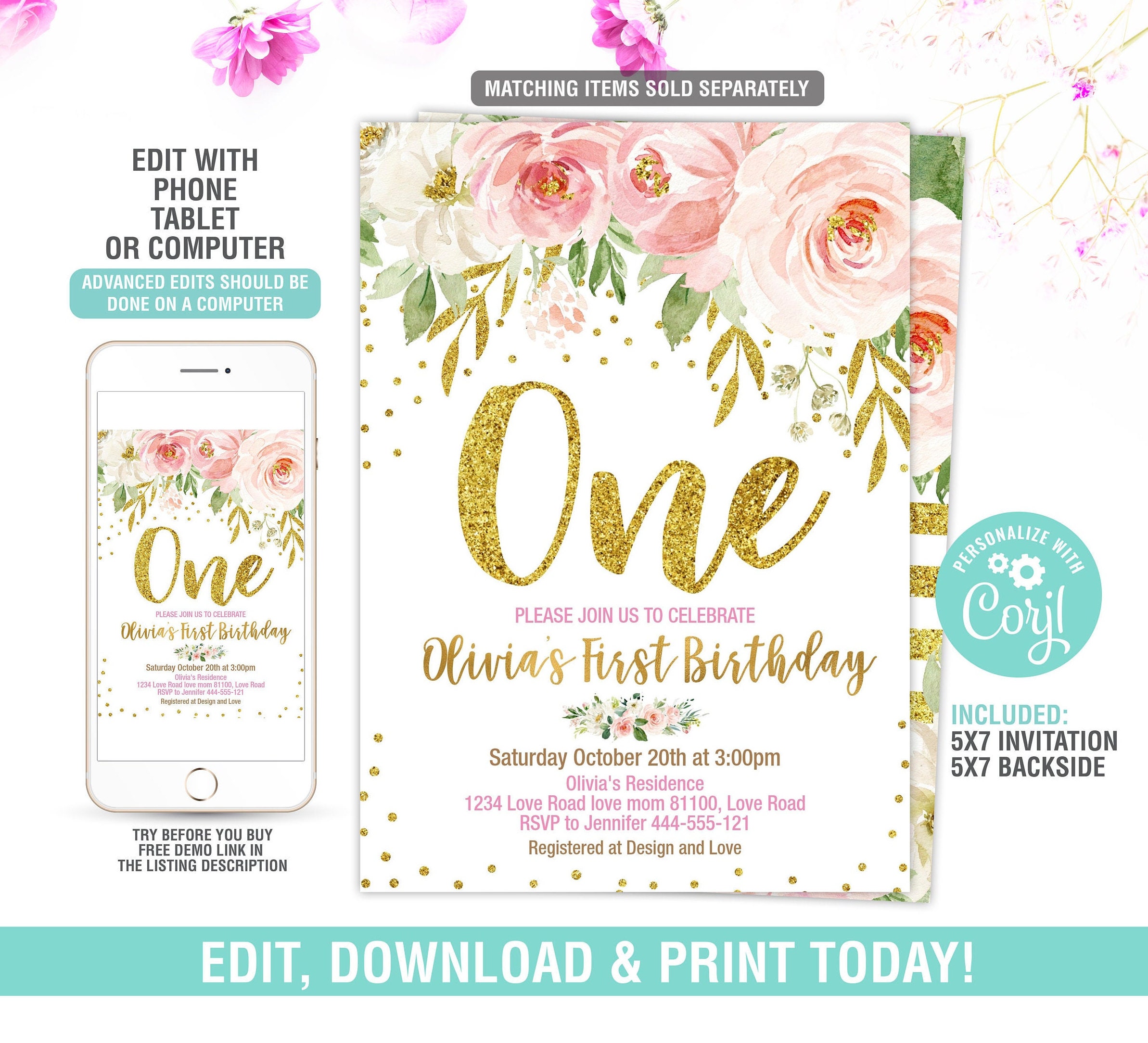 Blush Floral Milestone Birthday Poster Editableeditable - Etsy
