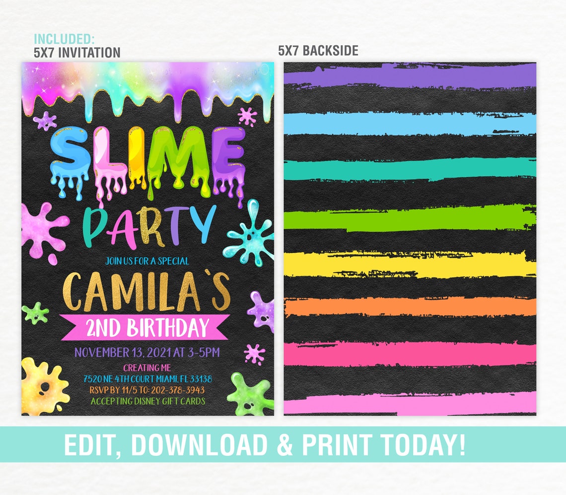 Slime Birthday Invitation EDITABLE Slime Invitation Slime - Etsy