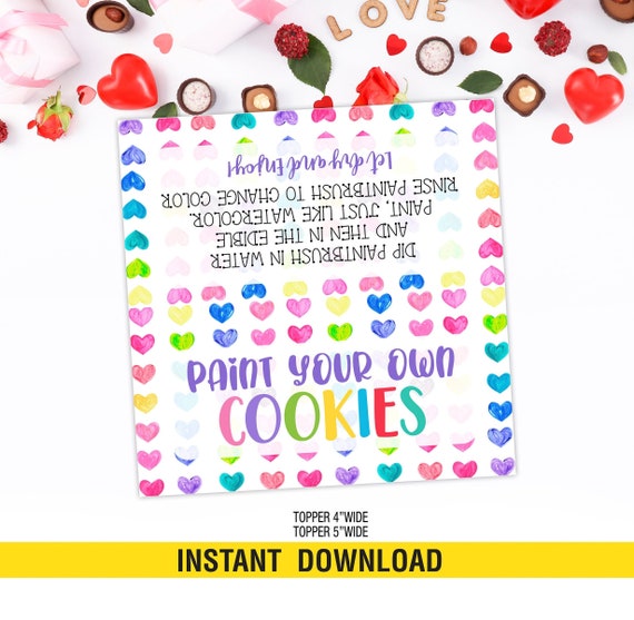 Paint Your Own Cookie Valentine Tag, Cookie Topper, Valentine Cookie ...