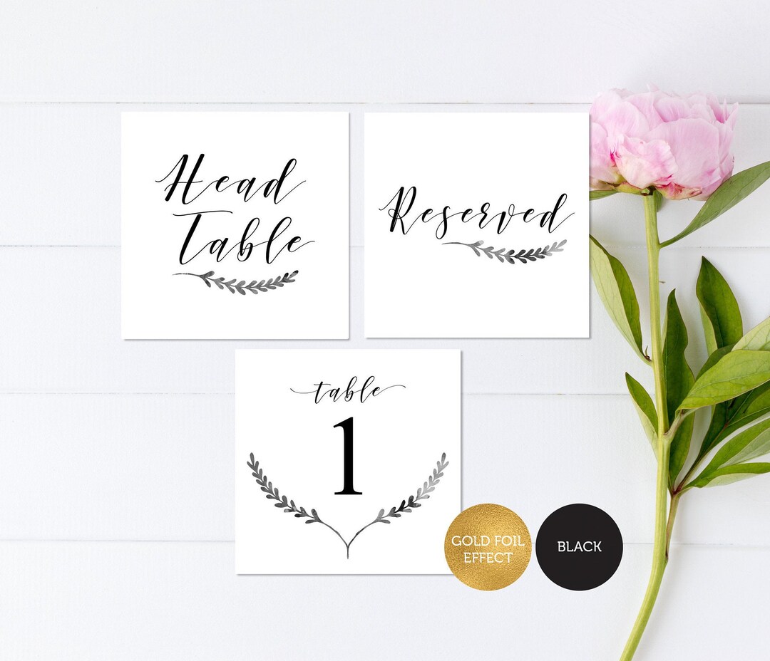Printable Foldable Table Numbers (flowers) 1 -50 Black & Gold Instant ...