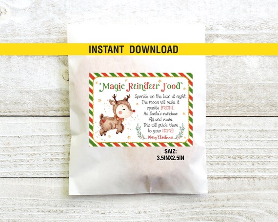 Magic Reindeer Food Label tag Printable, Christmas Gift Tag, Reindeer ...