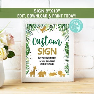 Editable Custom Safari Sign, Jungle Party Decor Sign, Wild Animal Sign ...