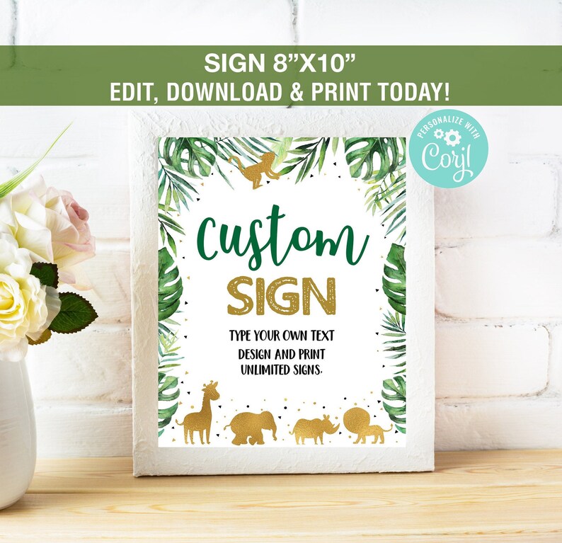 Editable Custom Safari Sign, Jungle Party Decor Sign, Wild Animal Sign ...
