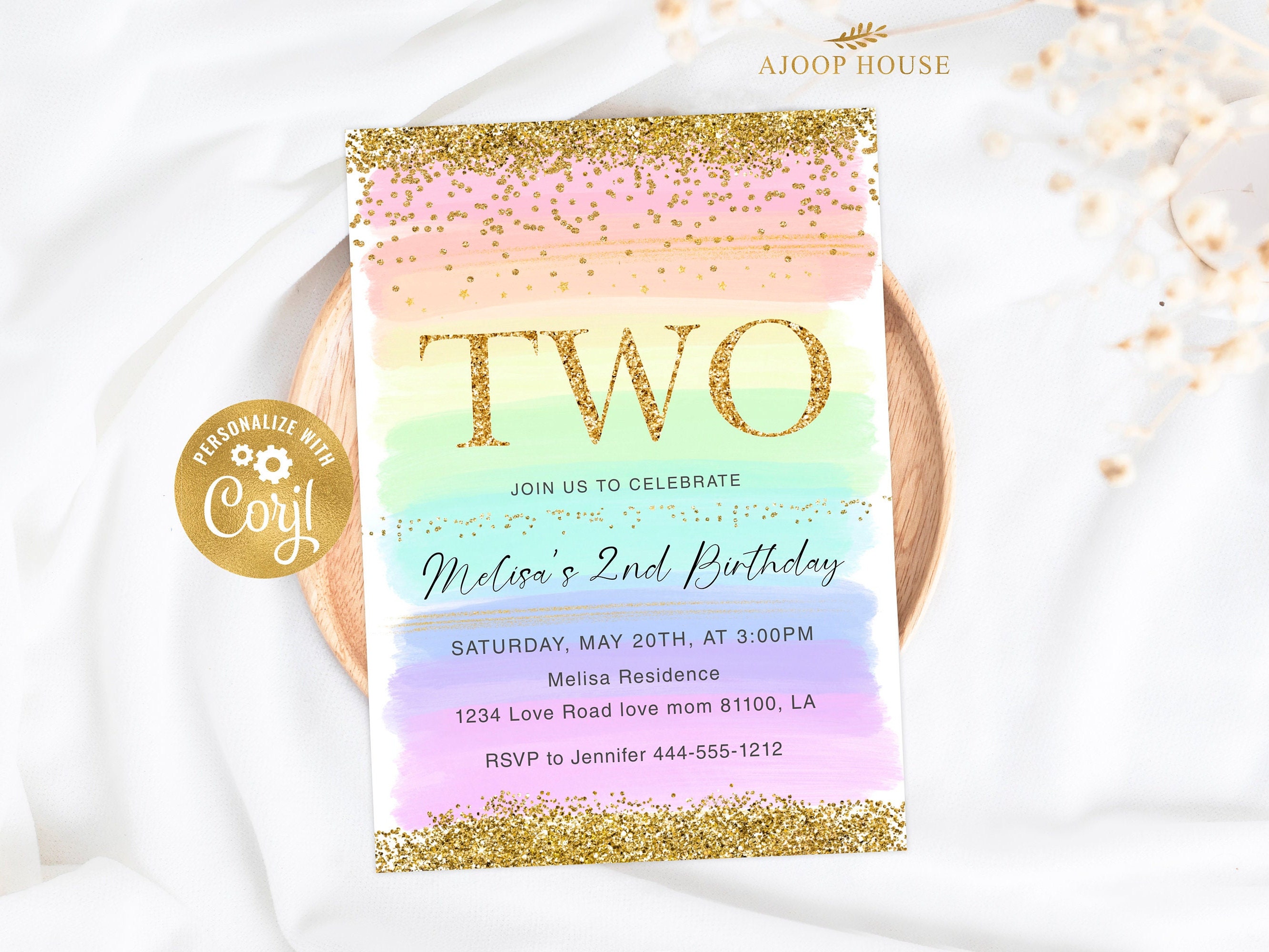 Editable Rainbow Birthday Invitation Pastel Rainbow - Etsy