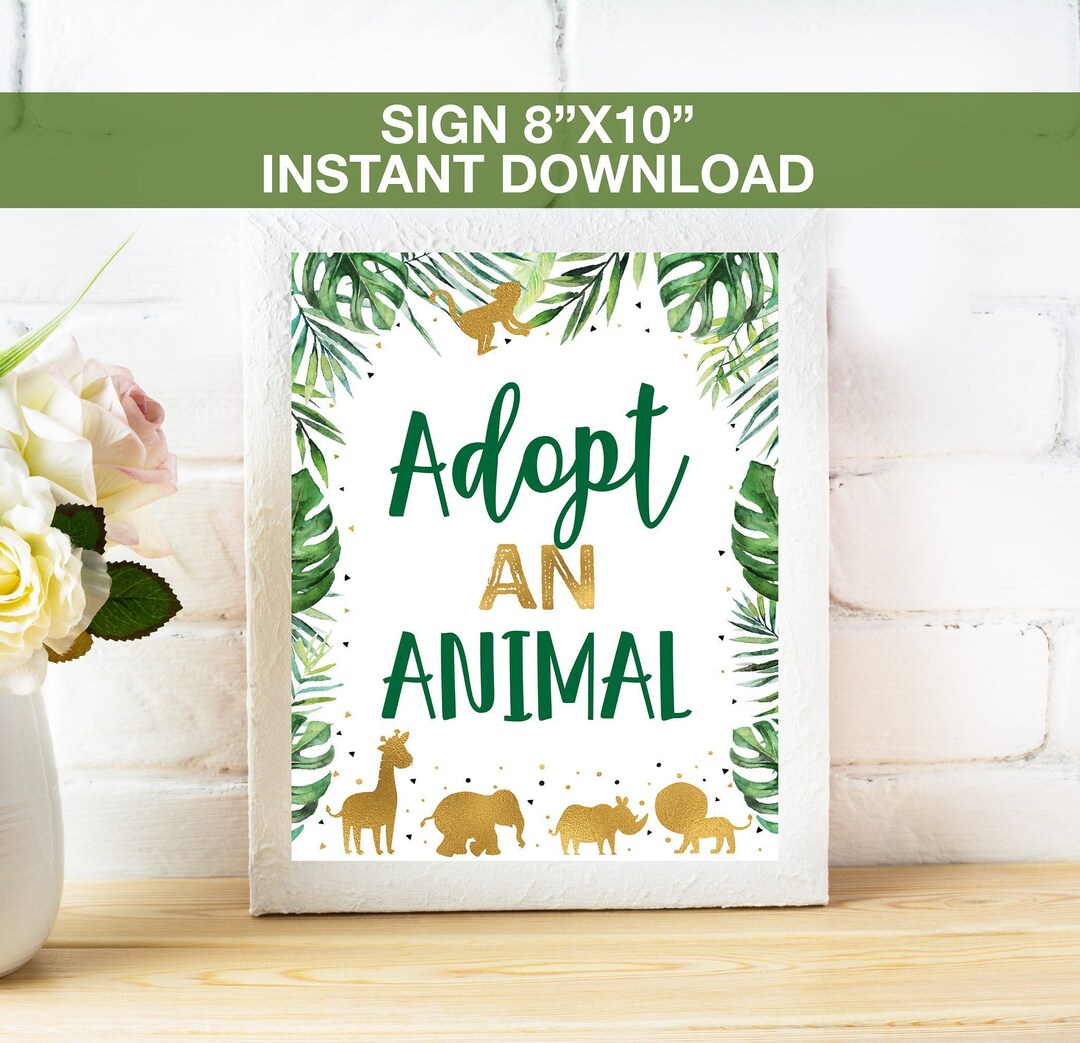 Adopt an Animal Safari Birthday Sign Printable, Wild One Animals Zoo ...