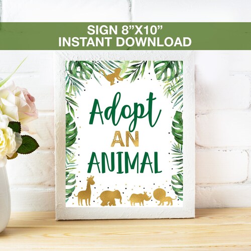 Adopt an Animal Sign Safari Birthday Wild One Zoo Jungle - Etsy