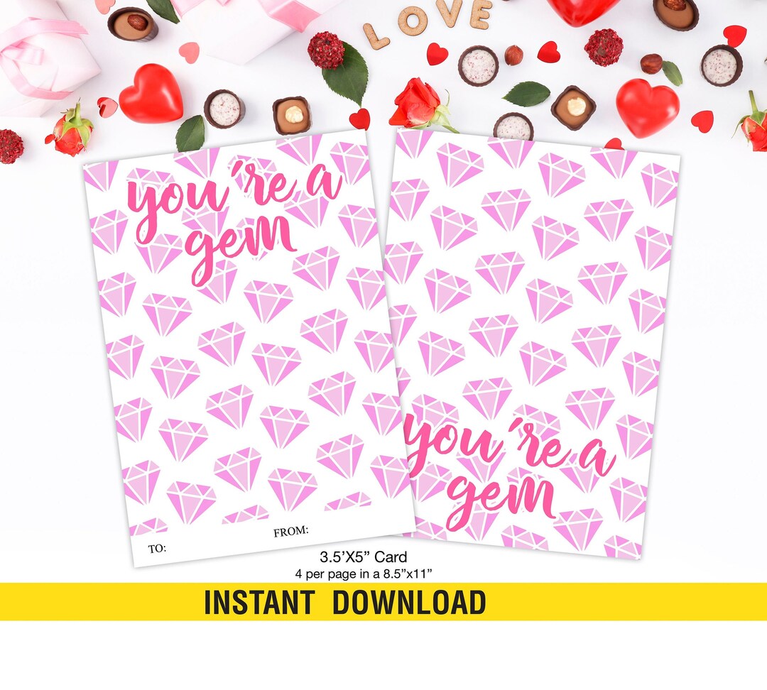 Valentine Cookie Card Printable 3.5”x5”, Valentine You Are a Gem Gift ...