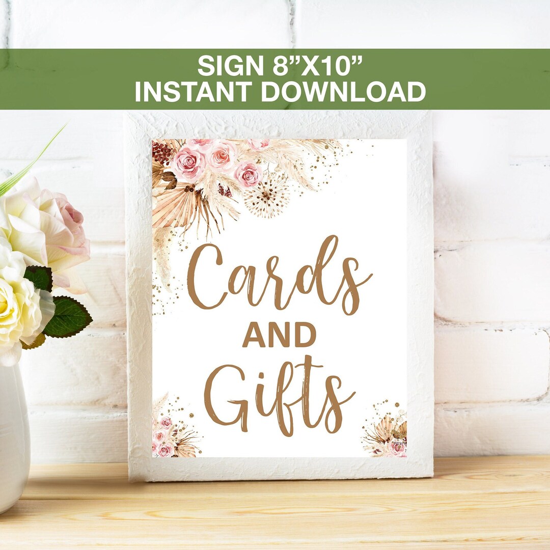 Pampas Grass Gifts and Cards Sign Printable, Bohemian Grass Baby Shower ...