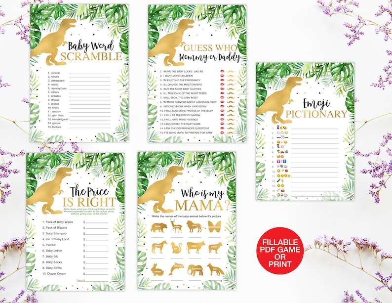 Dinosaur Shower Games Pack Dinosaur Baby Game Printable - Etsy