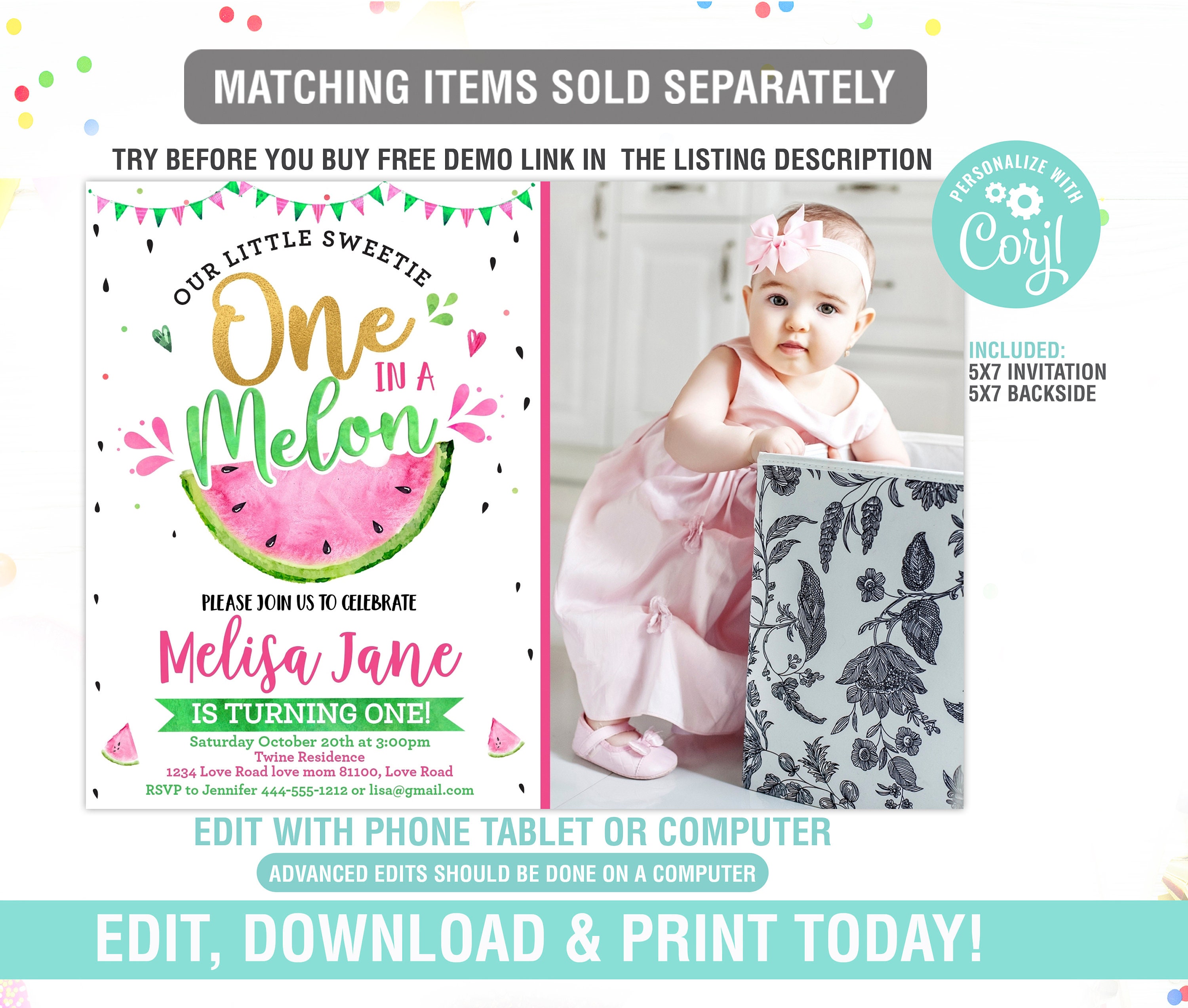 Editable Watermelon Milestone Birthday Poster Pink Watermelon - Etsy