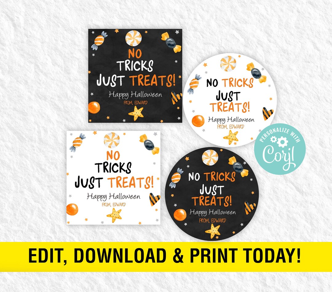 No Tricks Just Treat, Halloween Favor Tag EDITABLE, Boo Gift Tag, Ghost ...