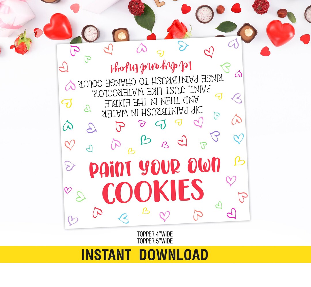 Paint Your Own Cookie Valentine Tag, Cookie Topper, Valentine Cookie ...