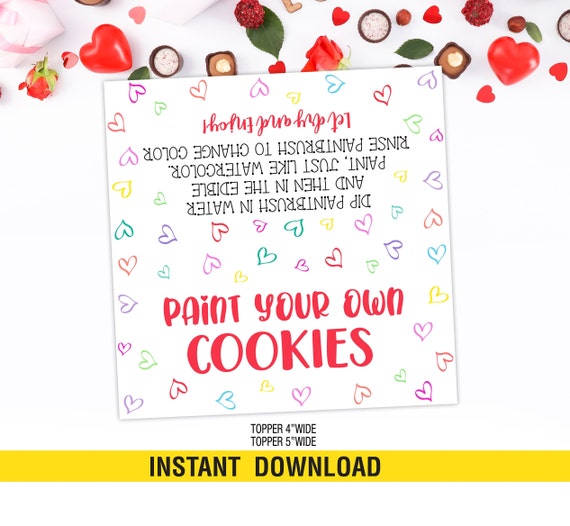 Paint Your Own Cookie Valentine Tag, Cookie Topper, Valentine Cookie ...